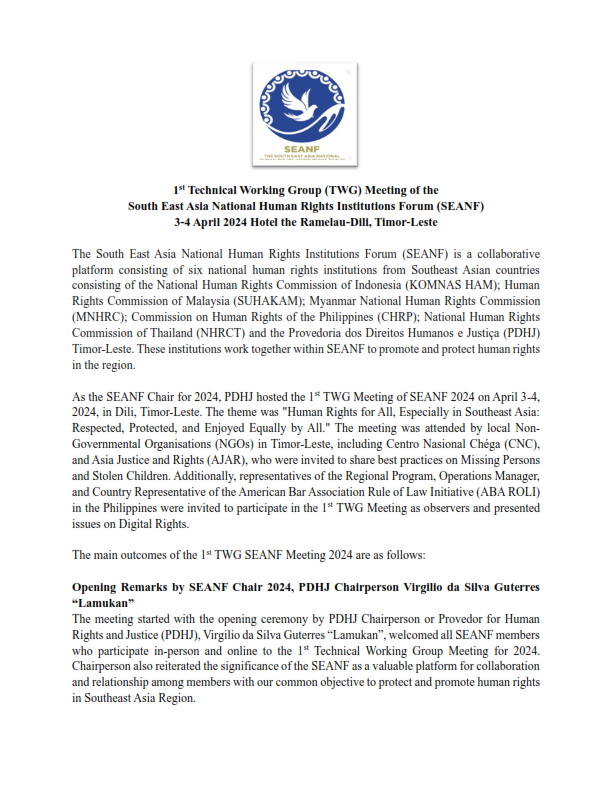 2024 1st Technical Working Group Meeting of the South-East Asia ...
